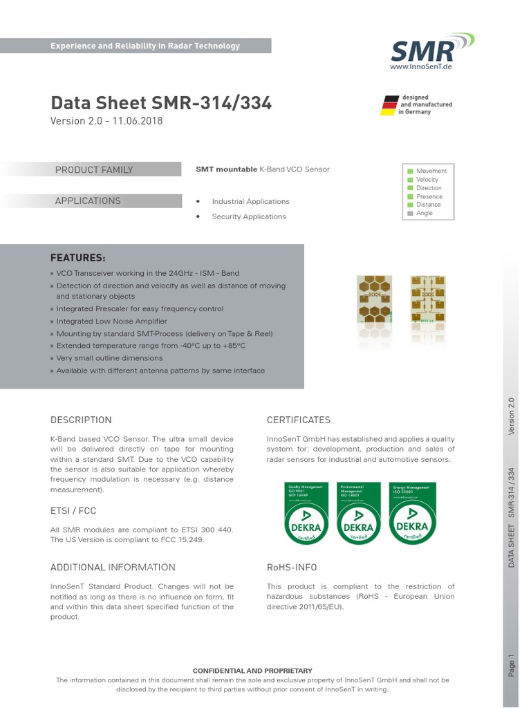 Data Sheet SMR-314/334: Version 2.0 - 11.06.2018 | PDF | Electrostatic ...