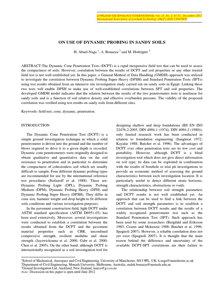 Dynamic Probing Correlates SPT Tests in Sandy Soils | PDF | Teaching ...