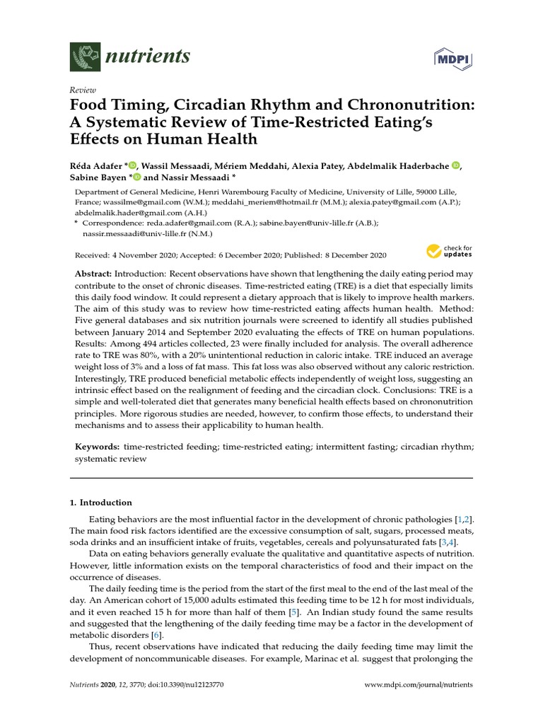 Nutrients: Food Timing, Circadian Rhythm and Chrononutrition: A ...