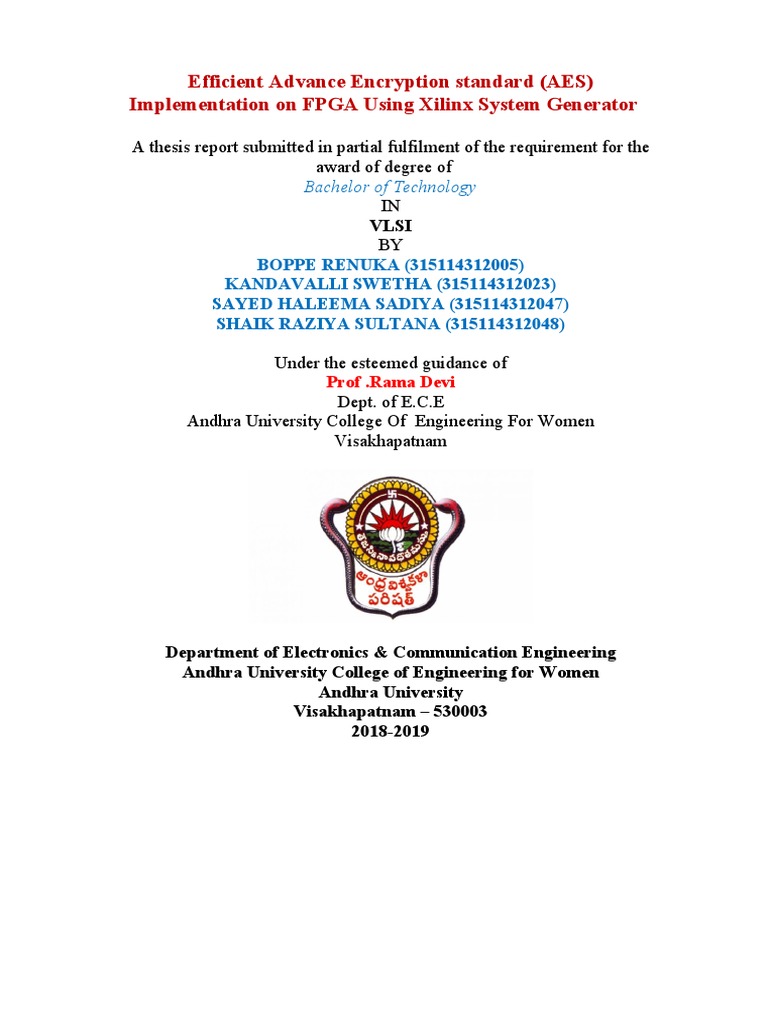 Efficient AES Encryption Implementation on FPGA Using Xilinx System Generator: A Thesis Report ...