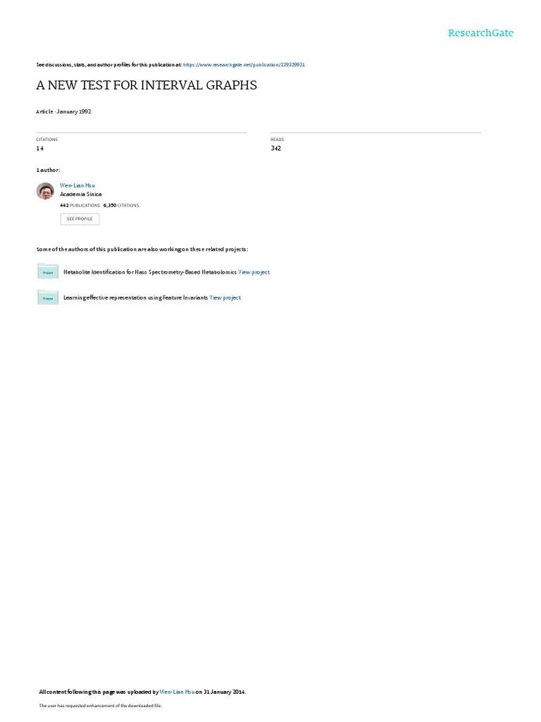 A New Test For Interval Graphs: January 1992 | PDF | Vertex (Graph ...