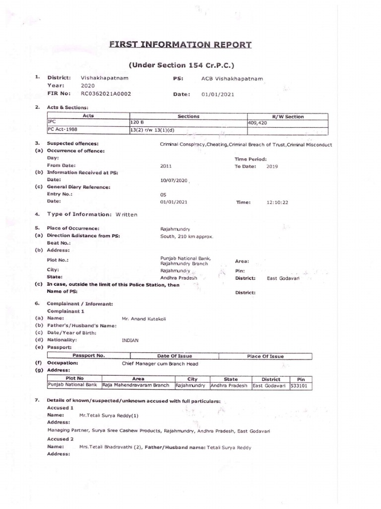 CBI FIR Based On PNB's Complaint in The Cashew Scam | PDF