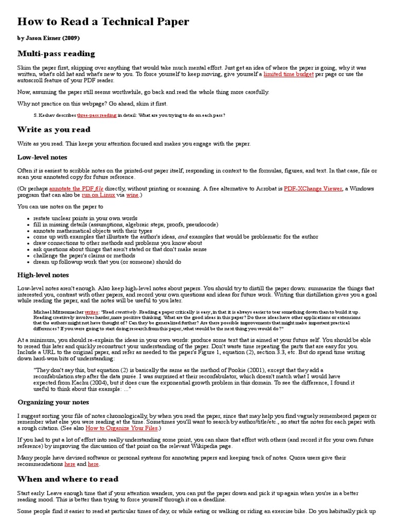 !! How To Read A Technical Paper | PDF | Experiment | Web Search Engine