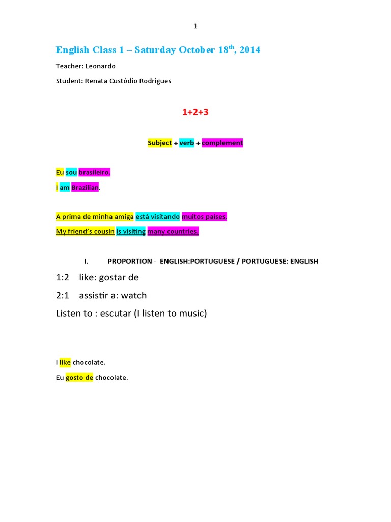 English Class 1 | PDF | Grammar | Linguistics