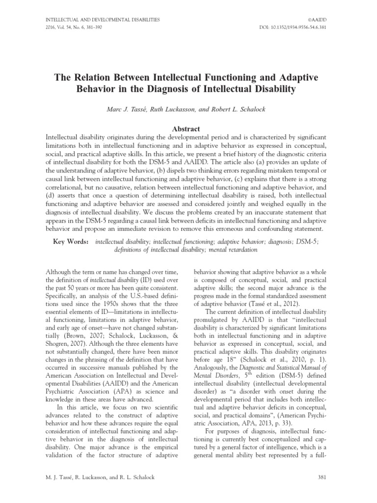 The Relation Between Intellectual Functioning and Adaptive Behavior in The Diagnosis of ...
