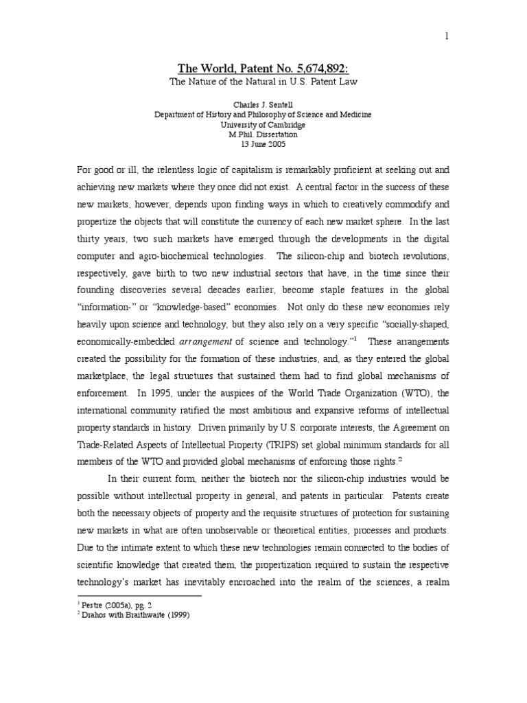 The World, Patent No 5,674,892 | PDF | Patent | Patent Application