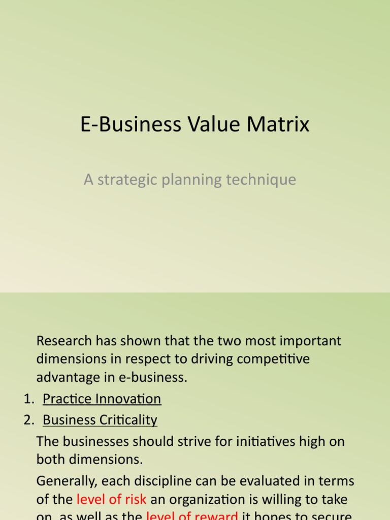 E-Business Value Matrix | PDF | Risk | Business Model