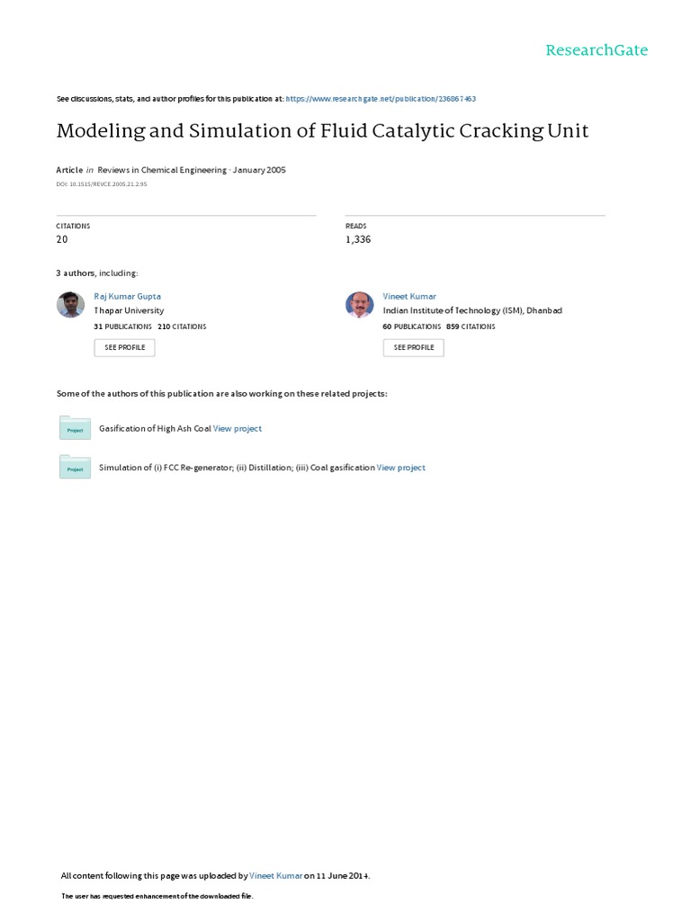 Modeling and Simulation of Fluid Catalytic Cracking Unit: Reviews in ...