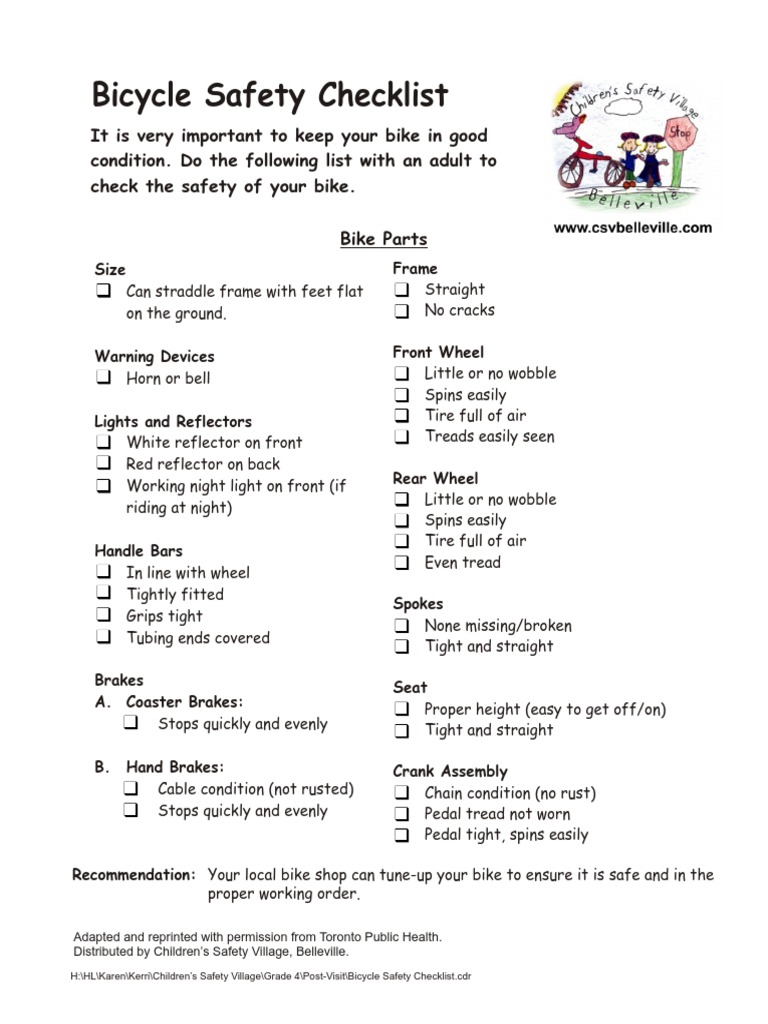 Bicycle Safety Checklist | PDF | Land Transport | Transport