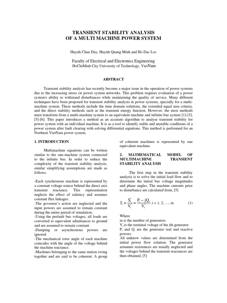 Transient Stability Analysis of A Multi Machine Power System | PDF ...