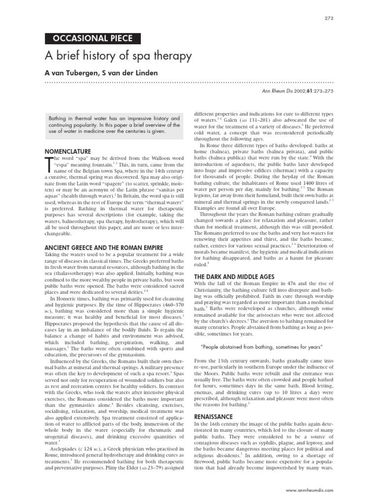 A Brief History of Spa Therapy | PDF | Spa | Bathing