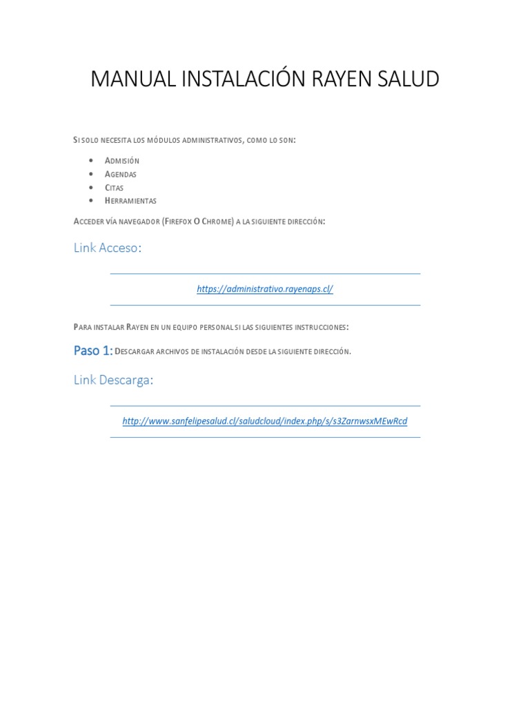 MANUAL INSTALACIÓN RAYEN SALUD | PDF