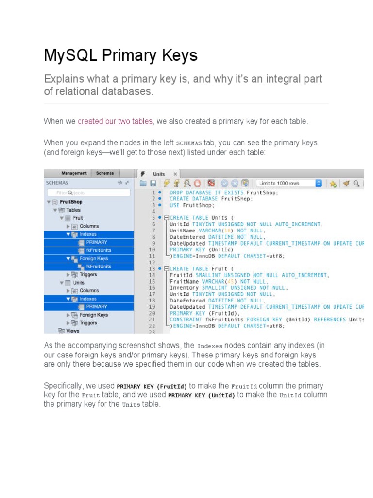 Mysql Primary Keys Explains What A Primary Key Is And Why Its An Integral Part Of Relational