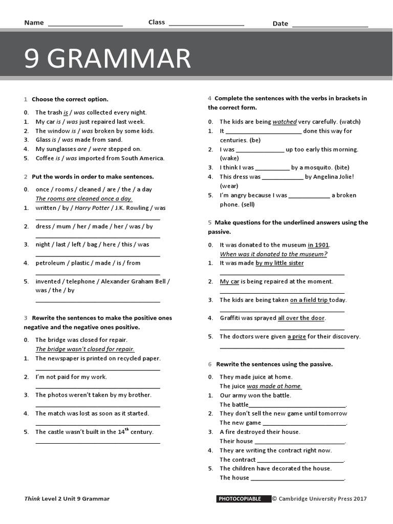 THINK L2 Unit 9 Grammar | PDF