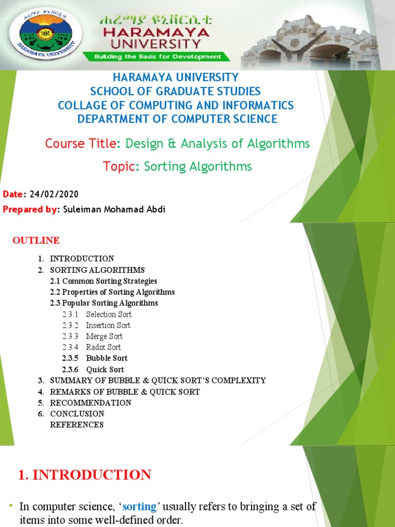 Sorting Algorithms - Presentation | PDF | Algorithms And Data Structures | Computer Science
