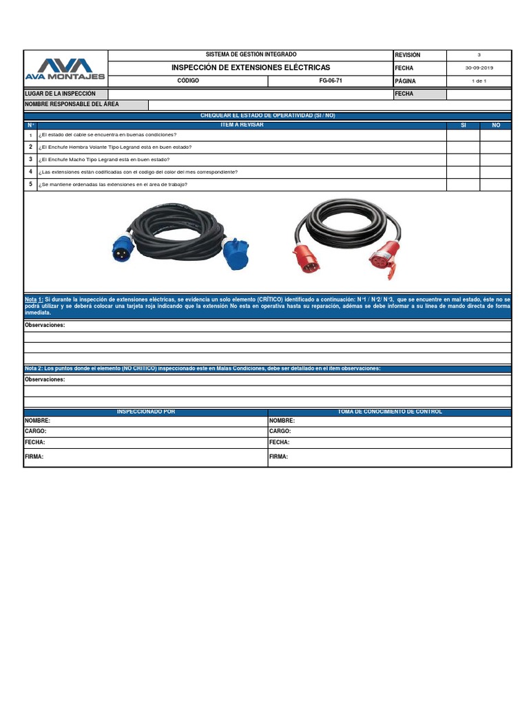 FG-06-71 Check List Extensiones Eléctricas Rev 3 | PDF | Informática y ...