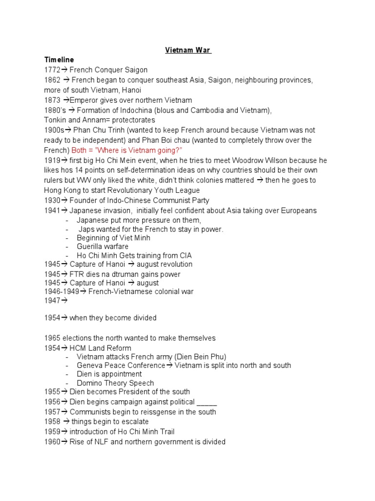 Vietnam War Notes With Timeline | PDF | Vietnam War | North Vietnam