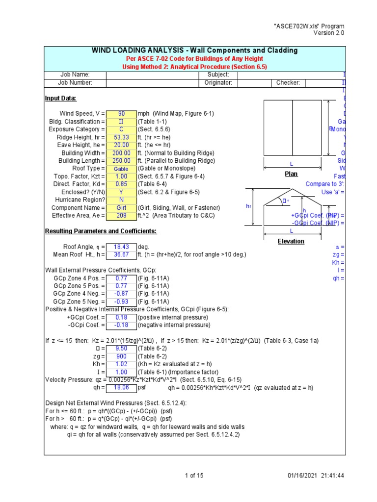 WIND LOADING ANALYSIS - Wall Components and Cladding: Input Data ...