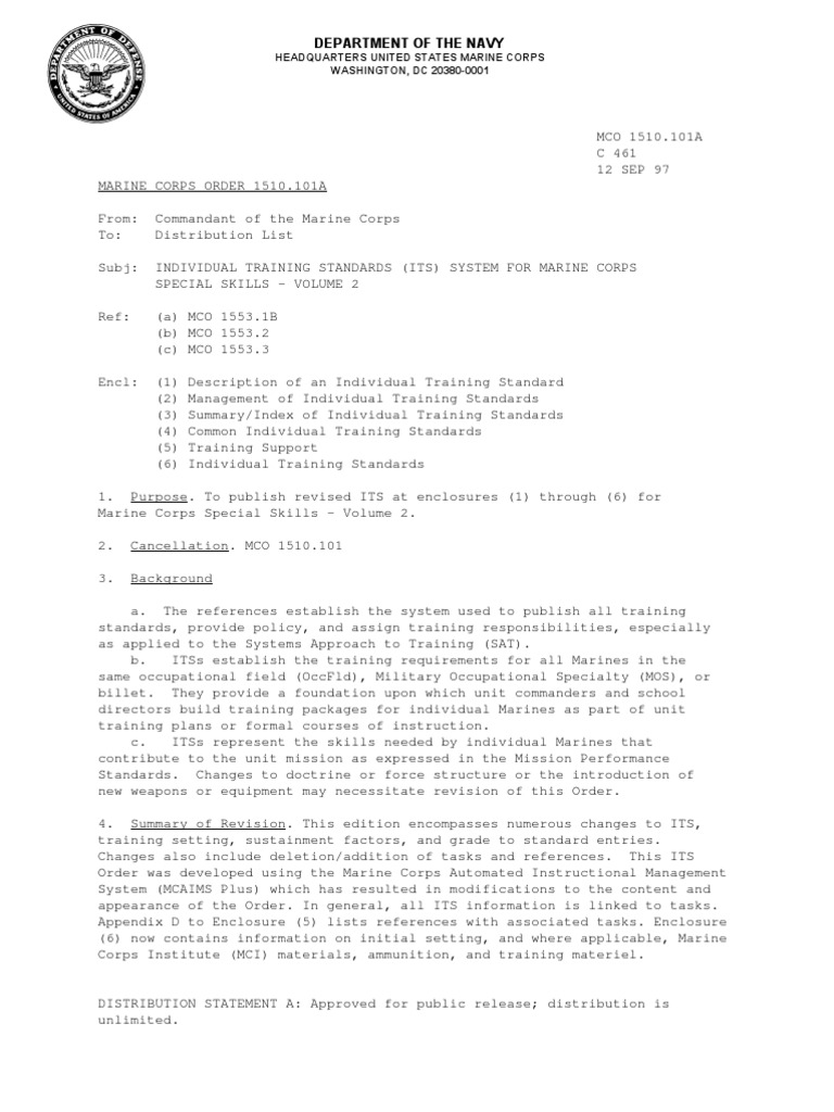 Mco 1510.101a | PDF | United States Marine Corps | Improvised Explosive ...