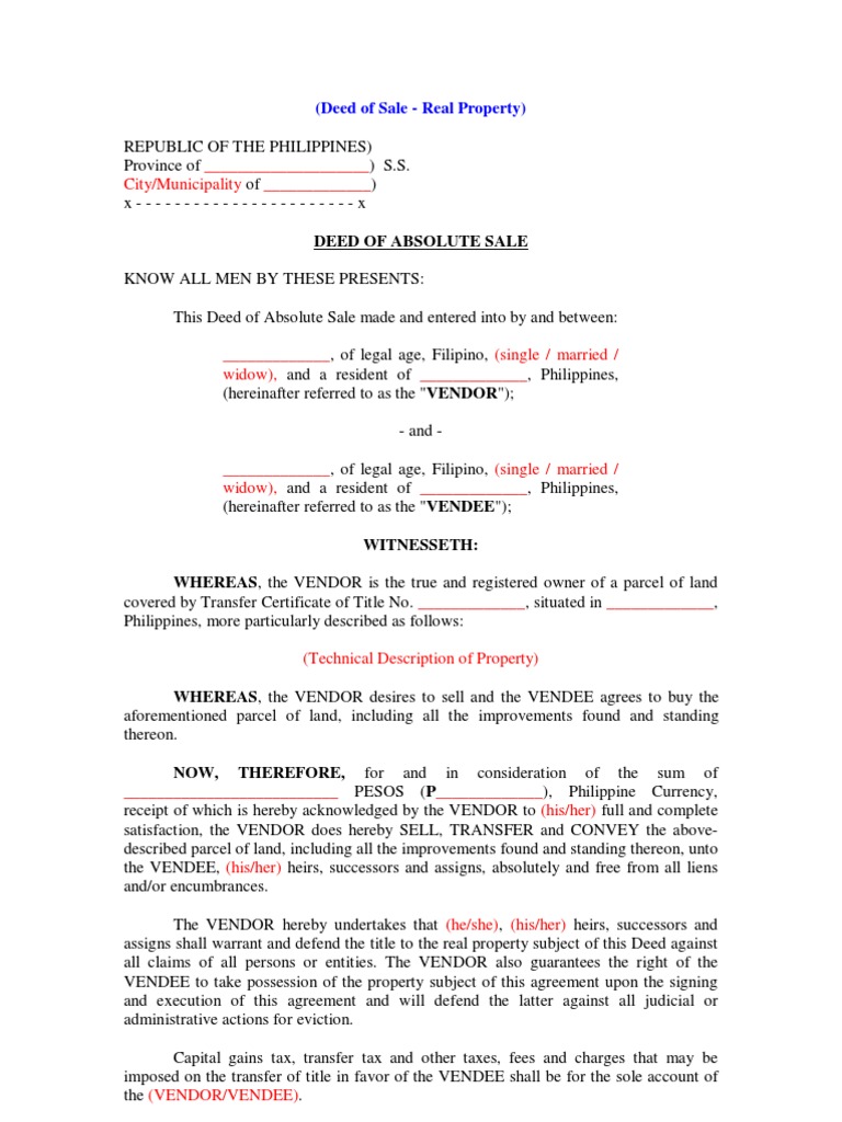 Deed of Sale - Real Property | PDF