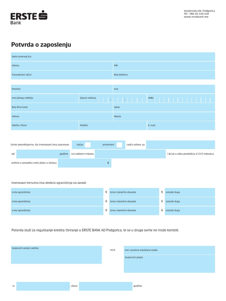 Potvrda o zaposlenju