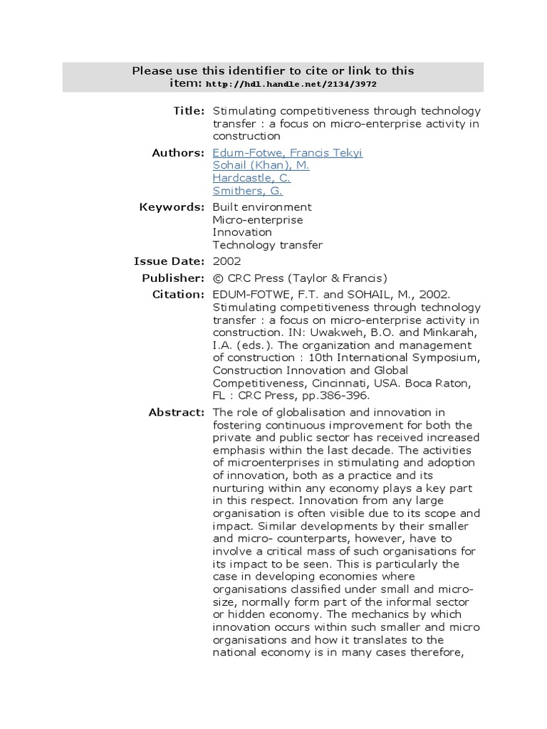 Stimulating Competitiveness Through Technology Transfer A Focus On ...