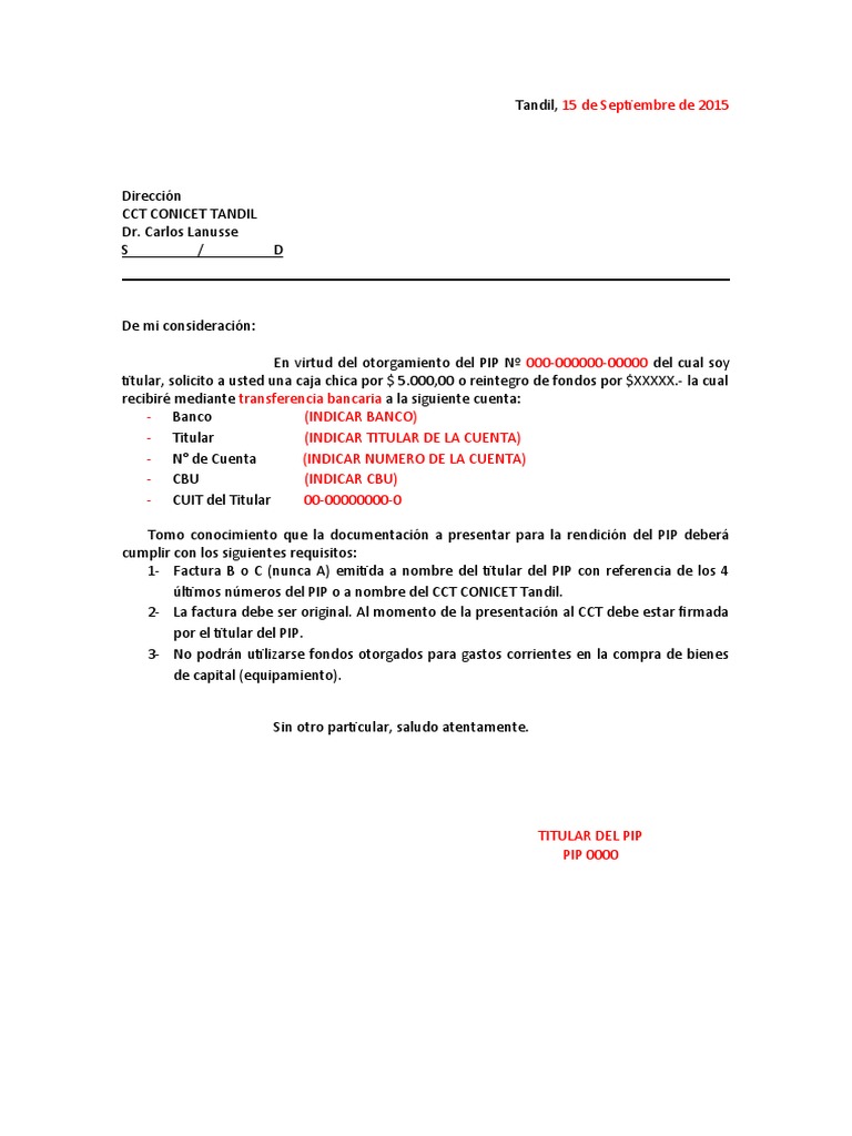 02 Nota Modelo Solicitud de Caja Chica o Pedido de Reintegro de Fondos | PDF | Negocios ...
