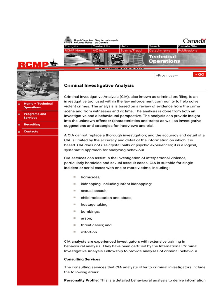 RCMP Criminal Investigative Analysis | PDF | Crime & Violence | Crime Scene