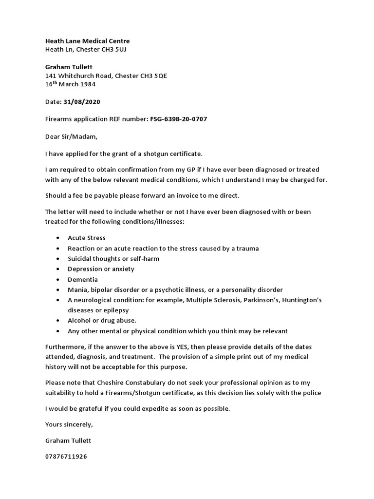 Shotgun Certificate Medical Inquiry | PDF