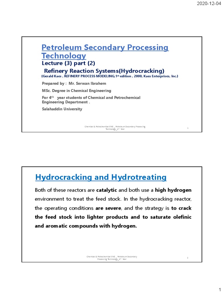 Petroleum Secondary Processing Technology: Hydrocracking and Hydrotreating | PDF | Cracking ...