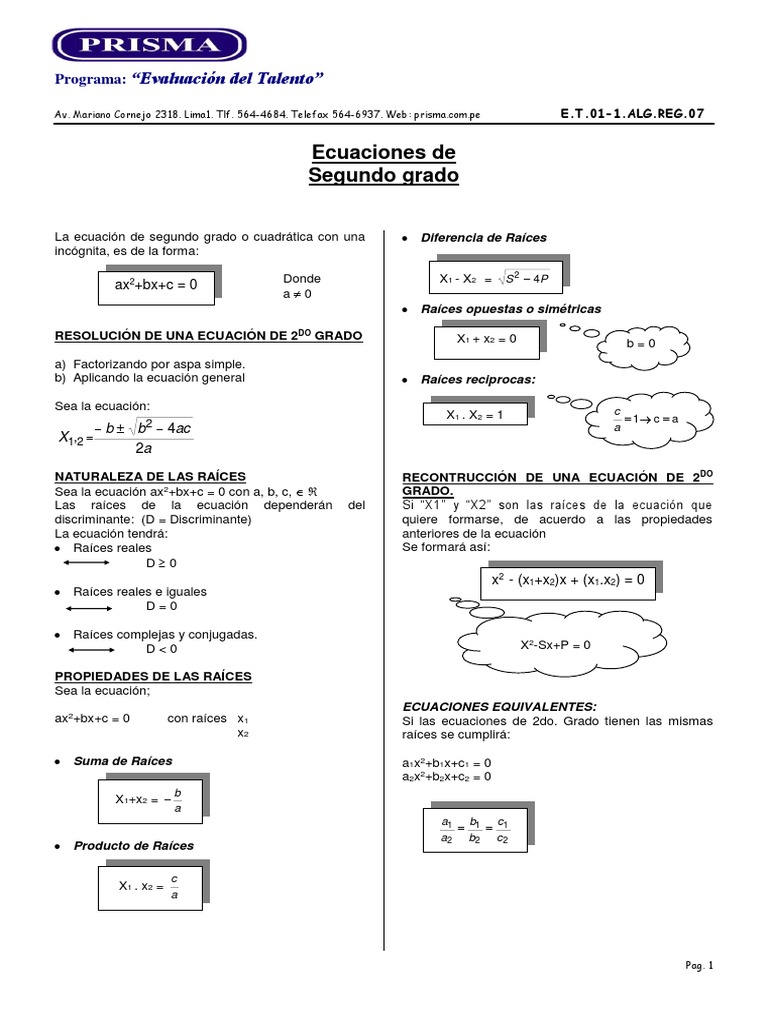 Ec - Segundo Grado | PDF | Ecuación cuadrática | Ecuaciones