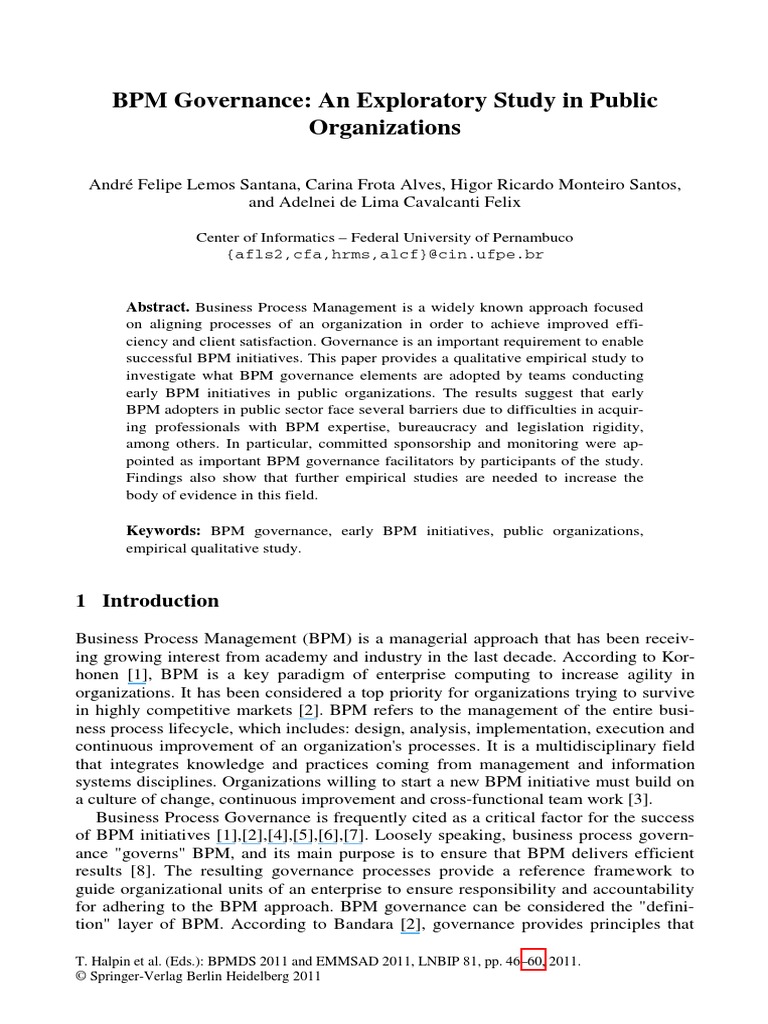 BPM Governance: An Exploratory Study in Public Organizations | PDF ...