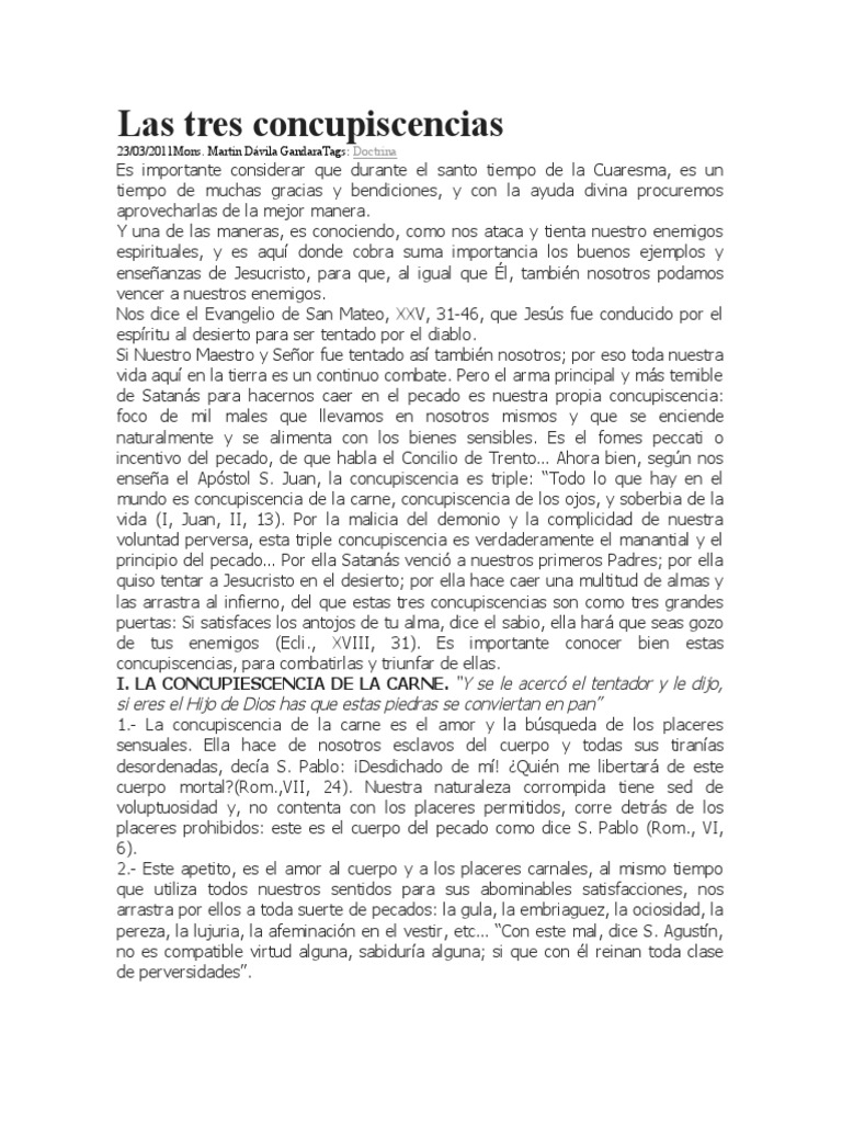 Las Tres Concupiscencias Explicadas | PDF | Orgullo | Pecado
