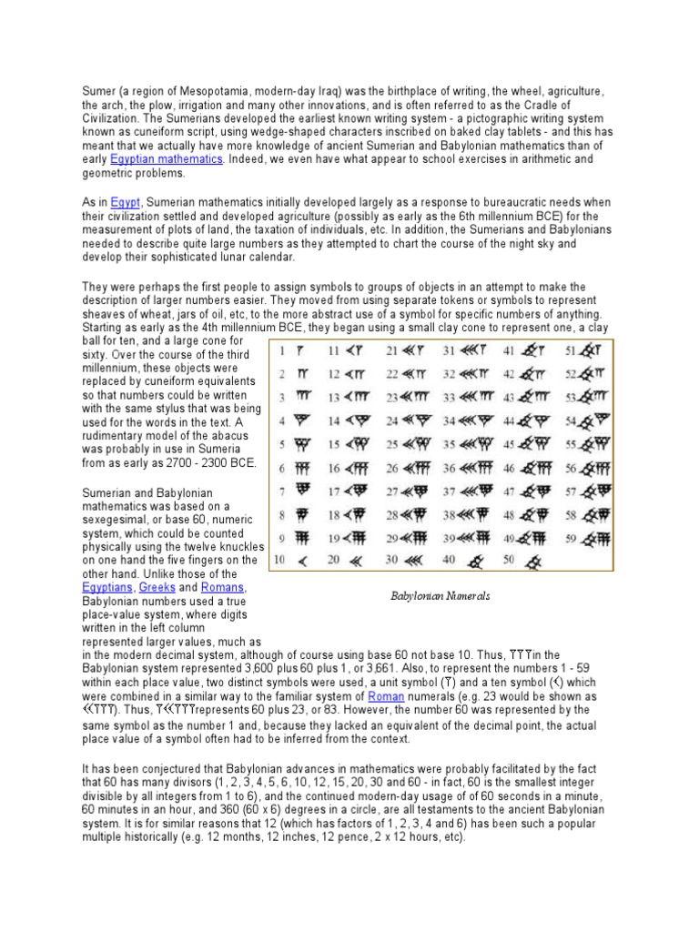 Egyptian Mathematics: Babylonian Numerals | PDF | Numbers | Cuneiform
