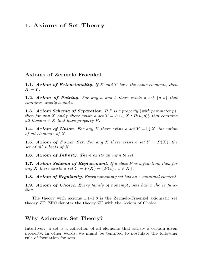 Axioms of Set Theory | PDF