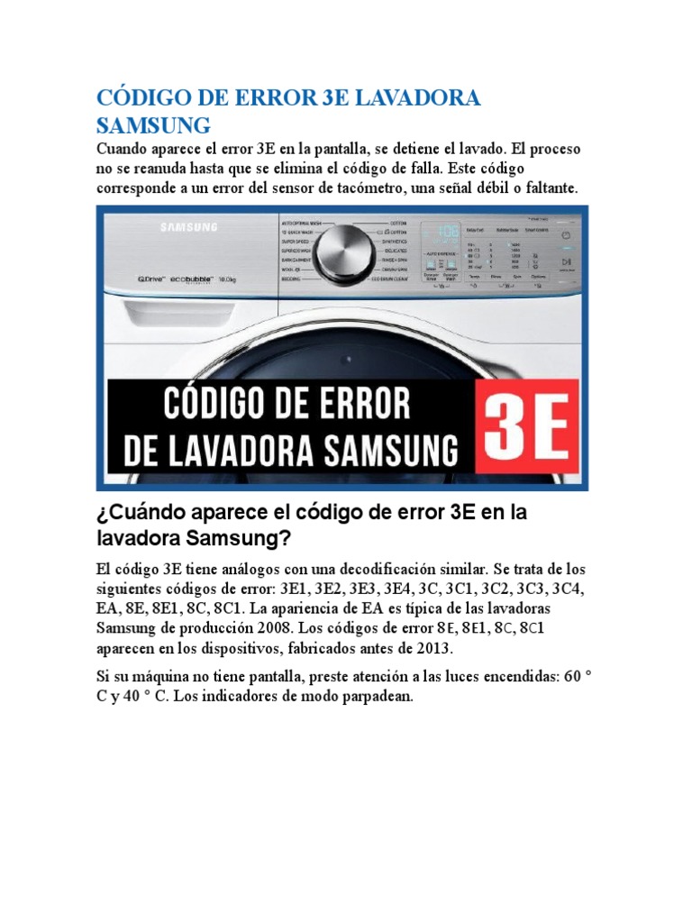 Código de Error 3e Lavadora Samsung | PDF | Lavadora | Transmisión ...