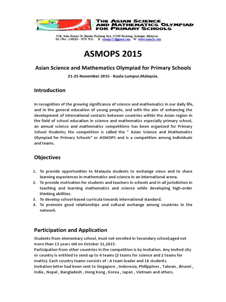 ASMOPS 2015 Math and Science Competition | PDF | Area | Science
