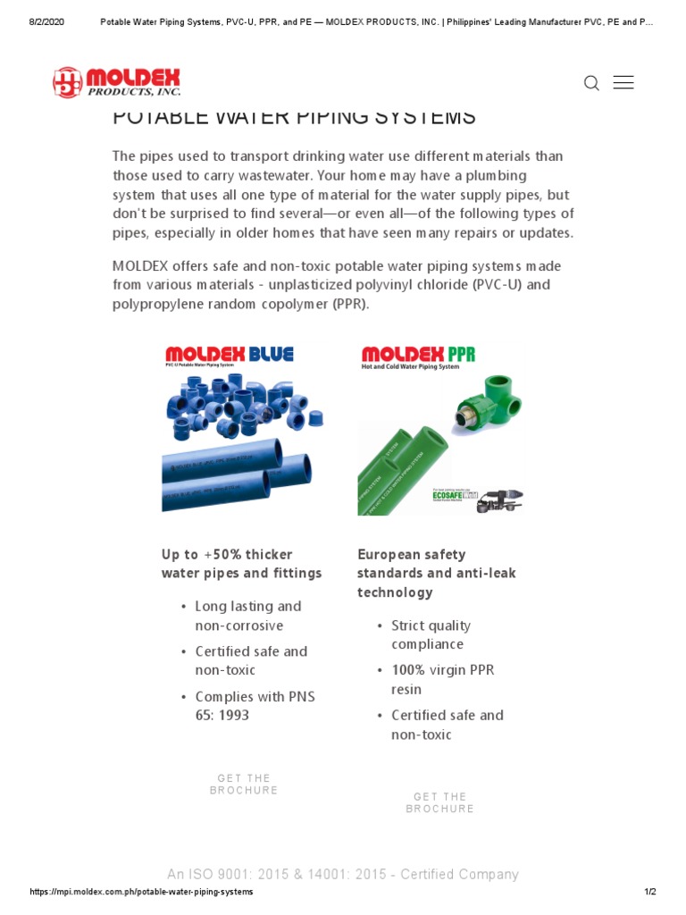 Moldex Potable Water Pipe Systems | PDF | Polyvinyl Chloride | Pipe ...
