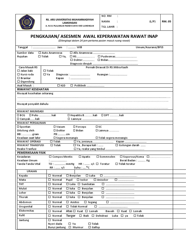 FORMULIR PENGKAJIAN AWAL RAWAT INAP Ganda UMLA | PDF