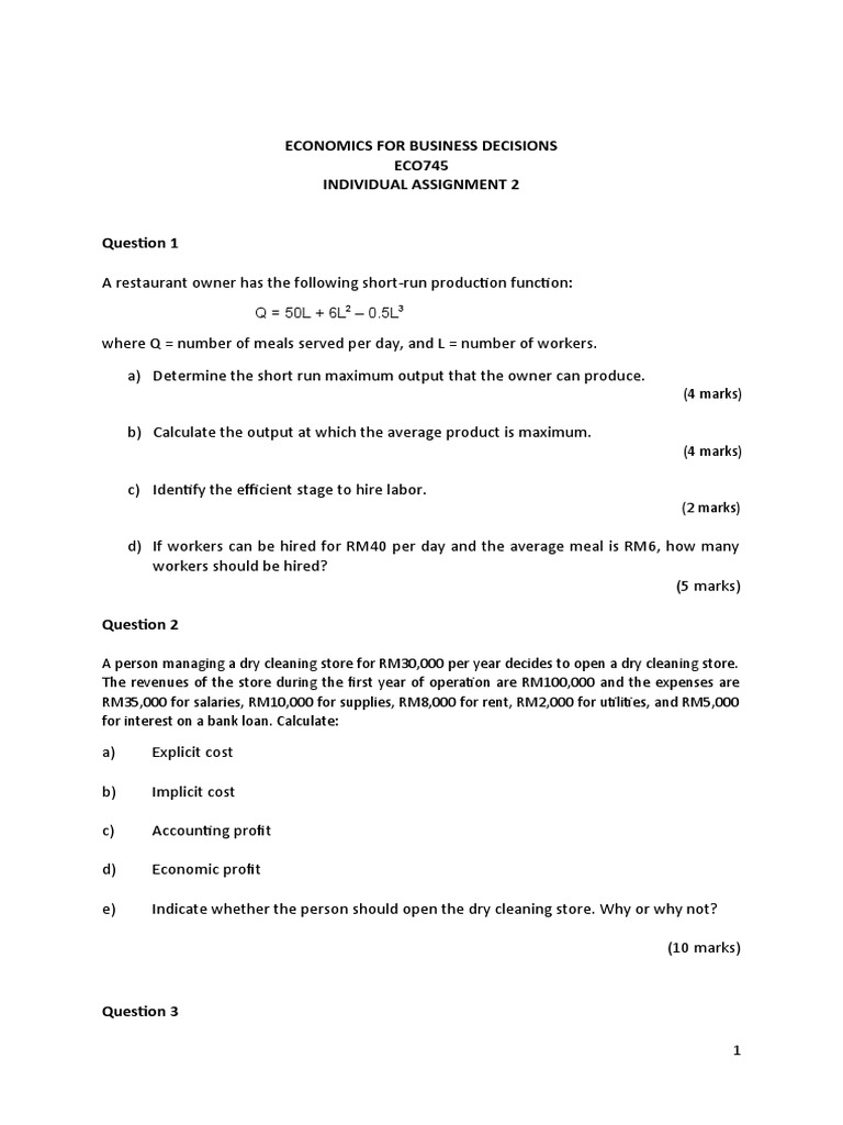 Economics For Business Decisions ECO745 Individual Assignment 2 | PDF ...