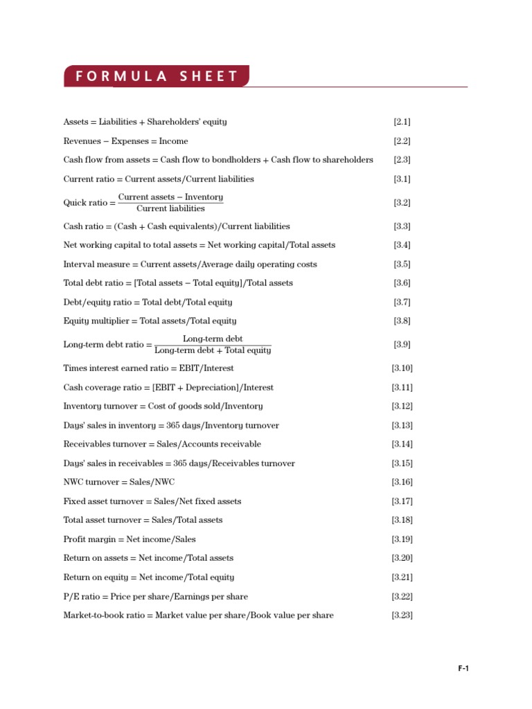 Financial Management Formula Sheet | PDF | Equity (Finance) | Time ...