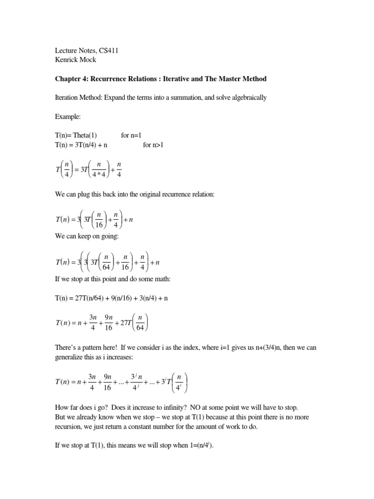 Chapter 4: Recurrence Relations: Iterative and The Master Method | PDF | Combinatorics ...