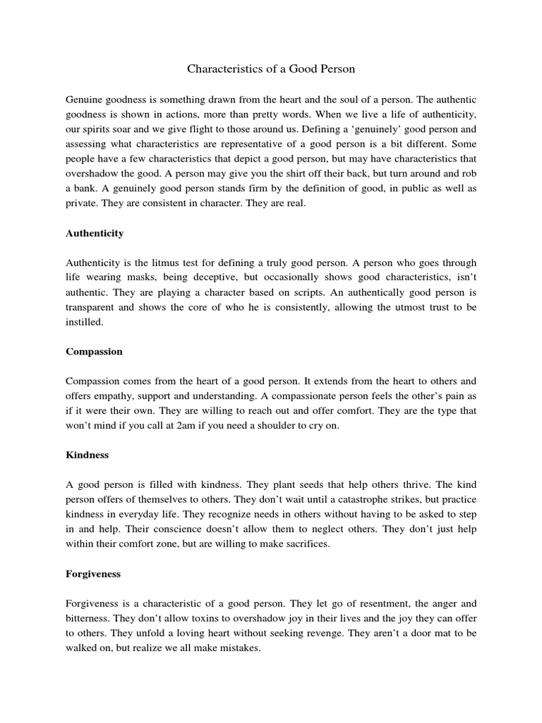 Characteristics of A Good Person | PDF | Compassion | Forgiveness