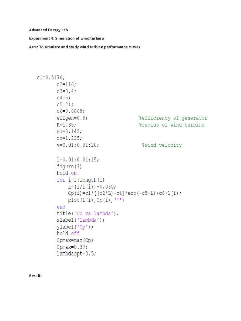 Advanced Energy Lab Experiment 4: Simulation of Wind Turbine Arm: To ...
