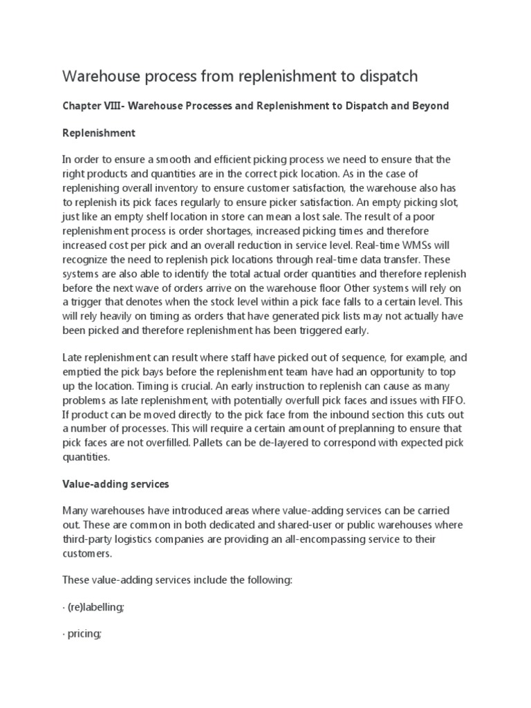 Warehouse Replenishment to Dispatch Process | PDF | Packaging And ...