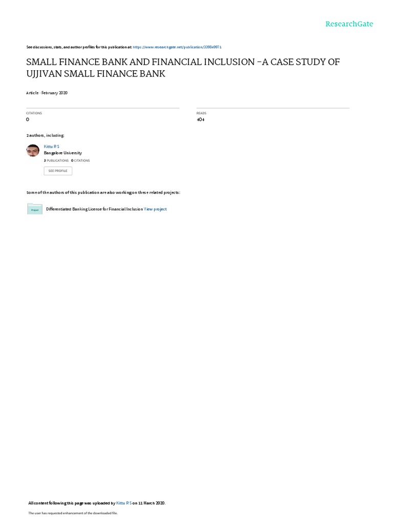 Small Finance Bank and Financial Inclusion - A Case Study of Ujjivan ...