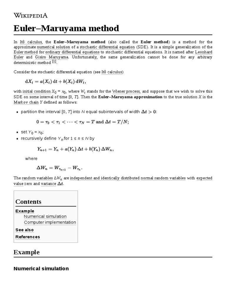 Euler-Maruyama Method: Numerical Simulation | Download Free PDF | Stochastic Differential ...