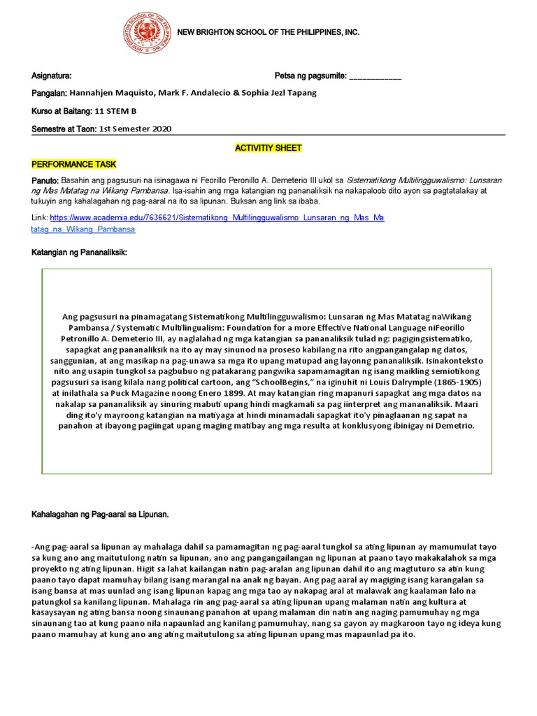 Performance Task (Last Activity) | PDF