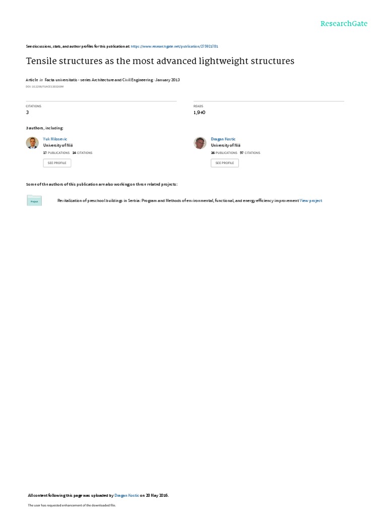 Tensile Structures As The Most Advanced Lightweight Structures | Download Free PDF | Young's ...