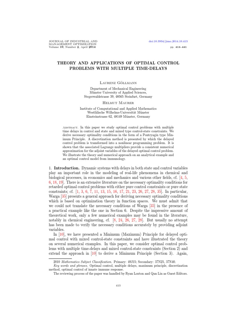 Maurer, Göllmann - 2013 - Theory and Applications of Optimal Control ...